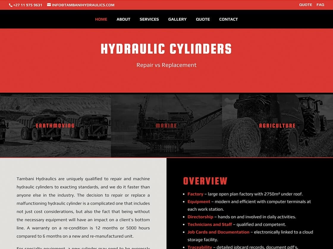 Tambani Hydraulics Website - Lucidity Design